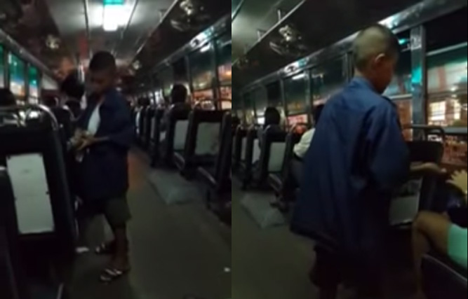 Sadly cute: Little boy works as bus conductor (VIDEO)