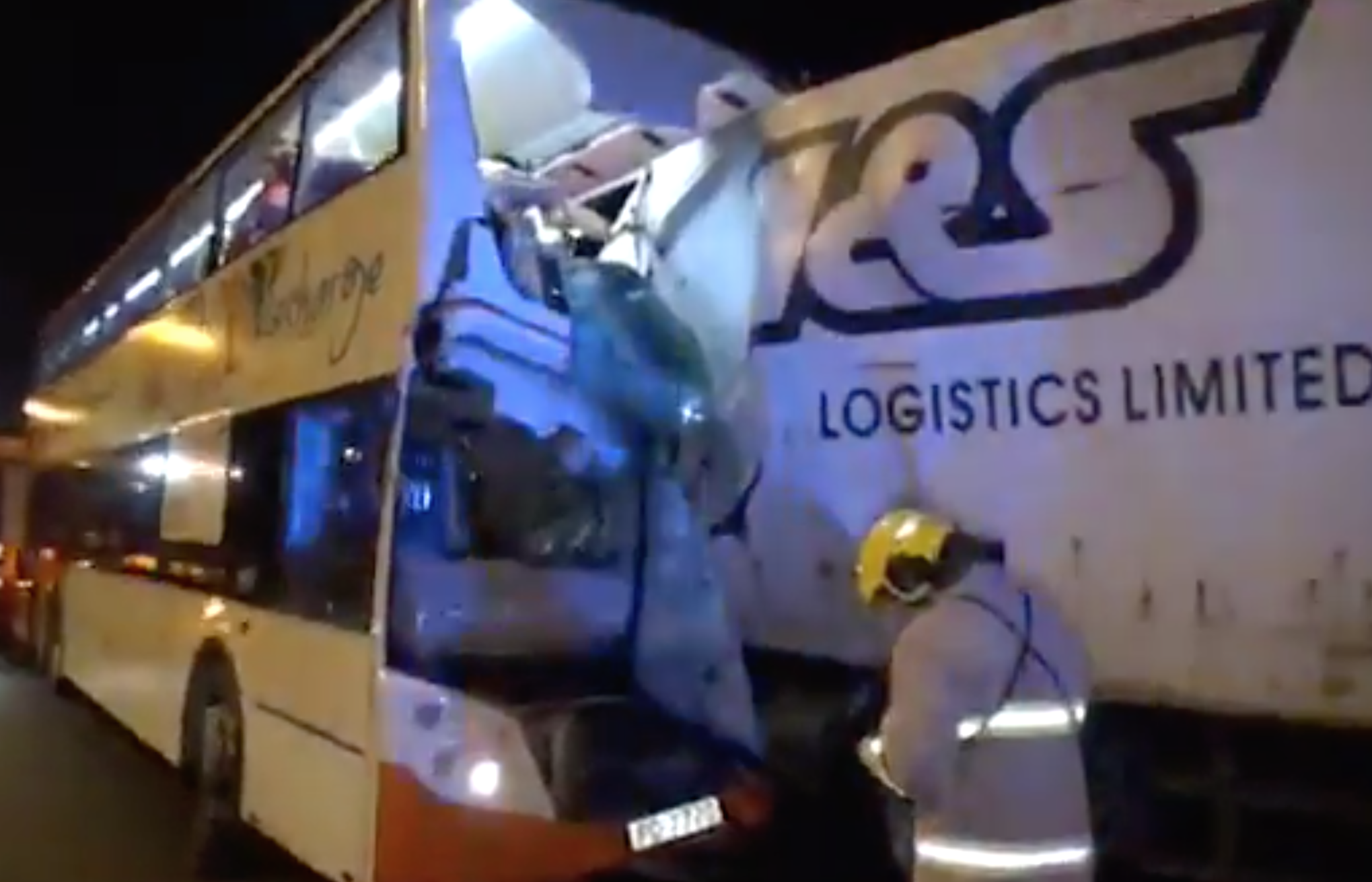 Nineteen injured after bus rams into truck on the North Lantau Highway ...