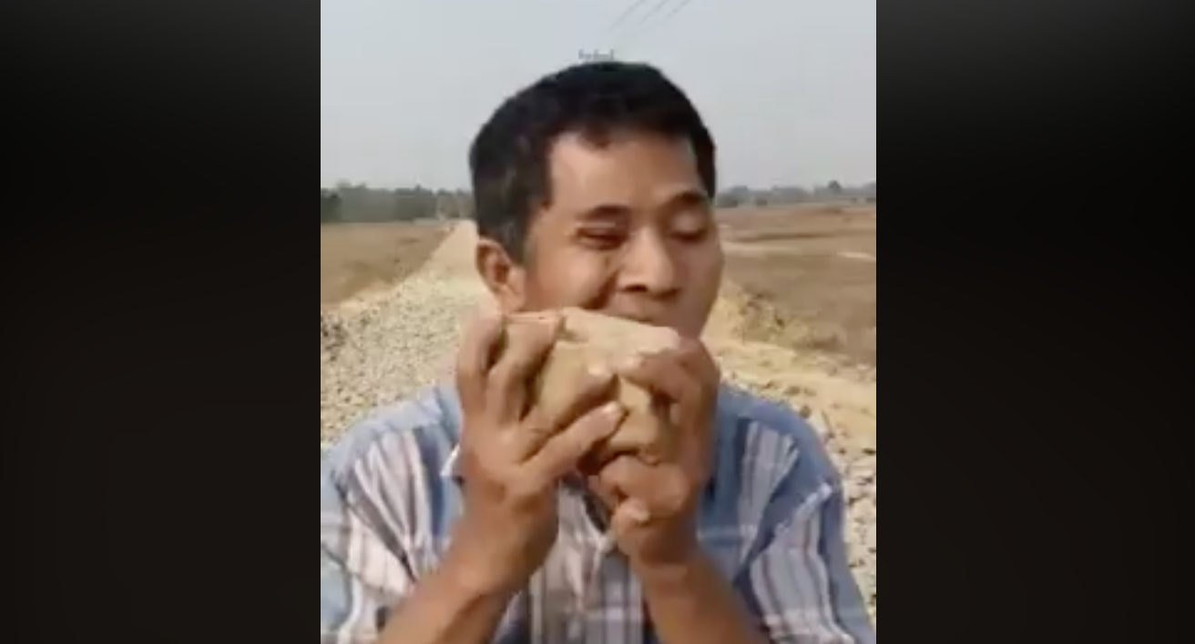 Myanmar man chews rocks in protest against corruption | Coconuts