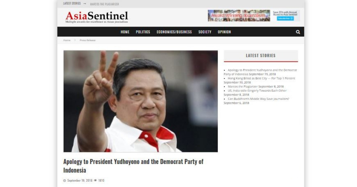 Asia Sentinel apologizes for ‘unfair’, ‘inflammatory’ article about SBY ...
