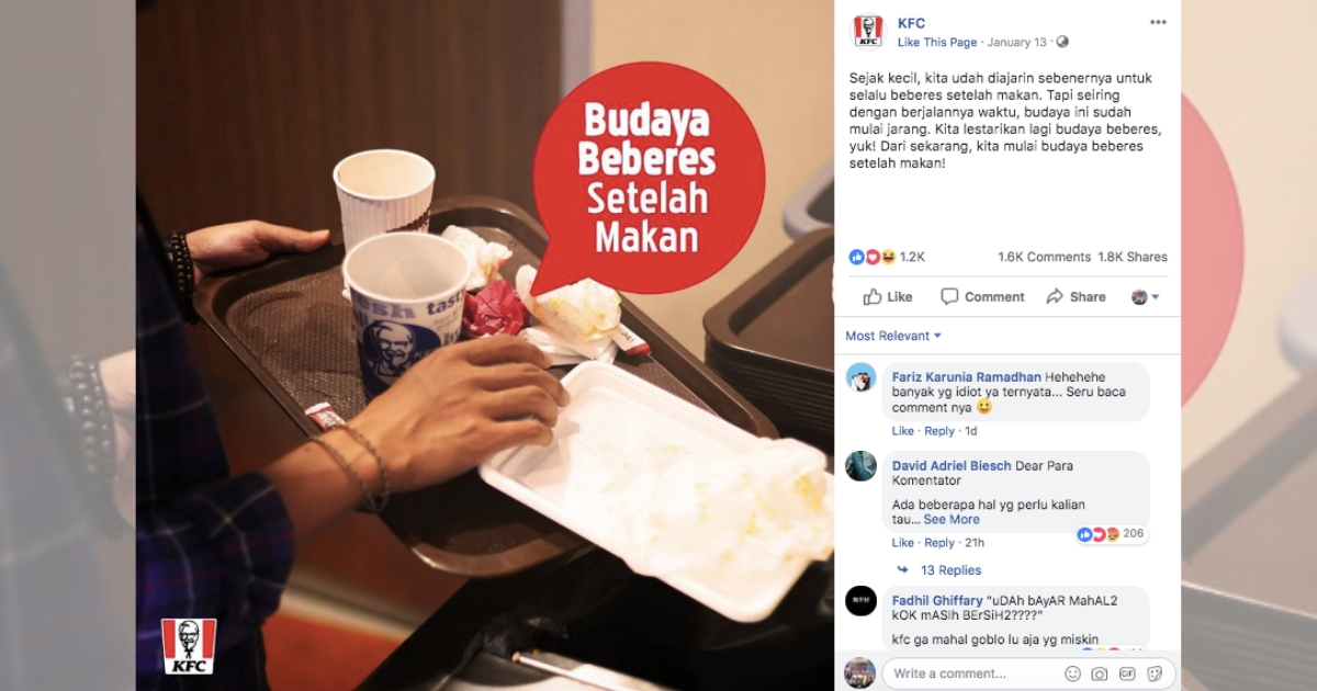 KFC Indonesia’s campaign encouraging patrons to clean up their own ...
