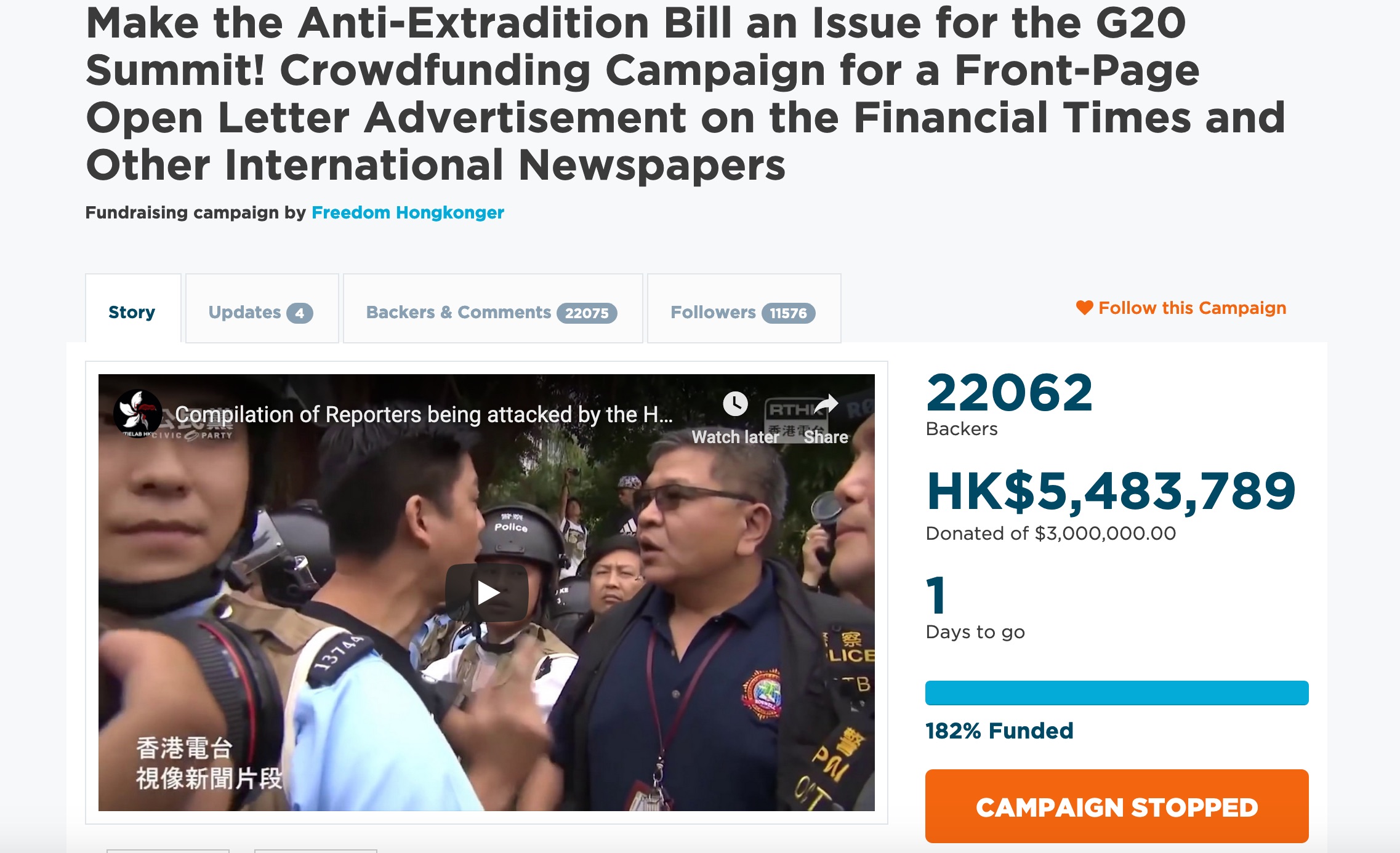 Activists raise US$700,000 in single day for front-page anti ...