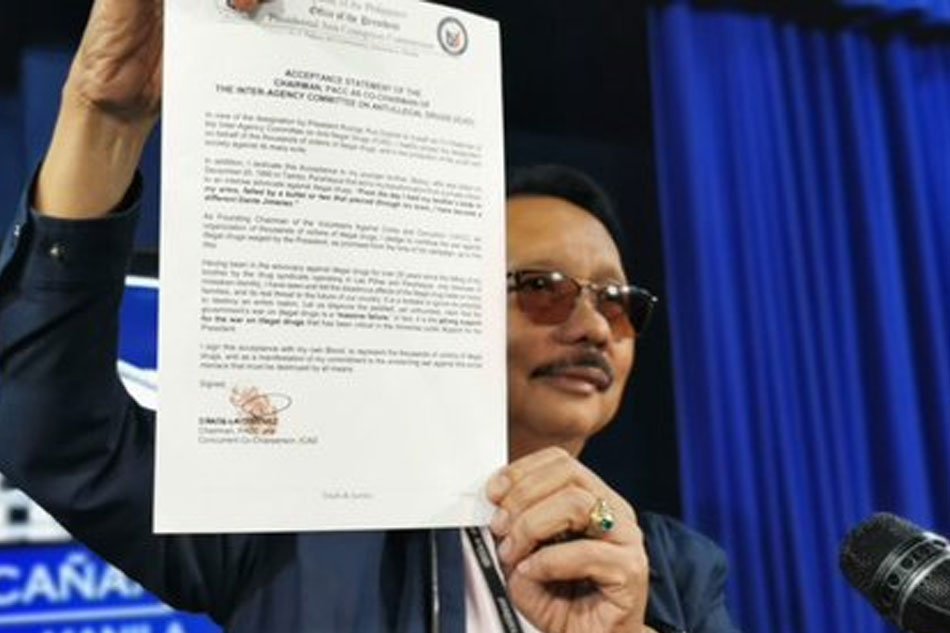 Deal with the Devil? Anti-drugs chair Jimenez signs acceptance letter ...
