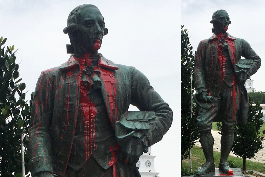 Francis Light statue in Penang splashed with red paint | Coconuts