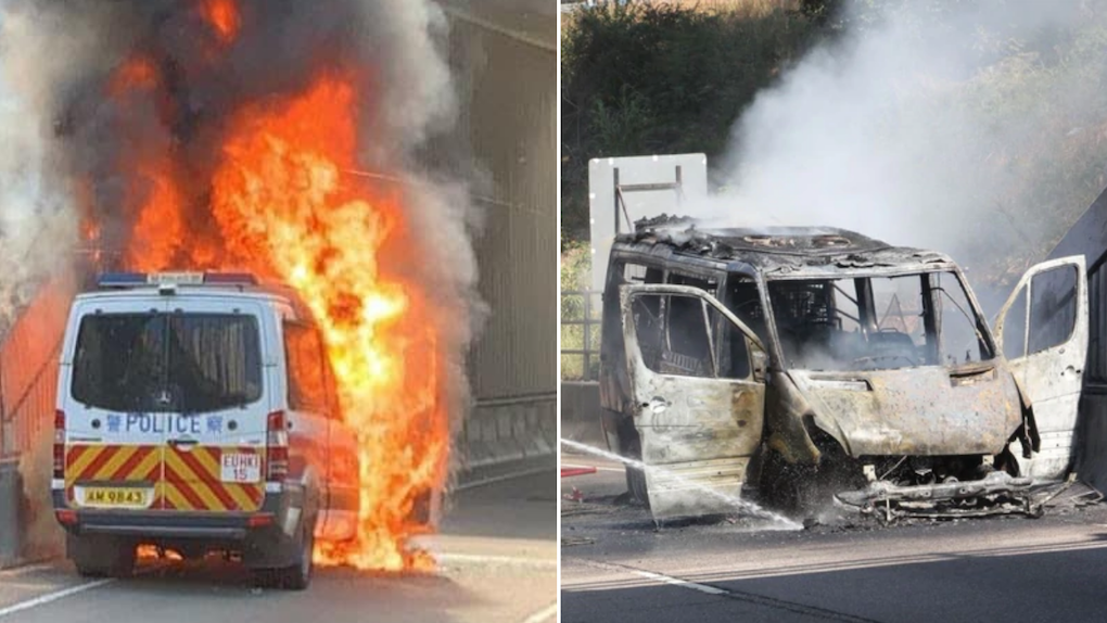 Police van burst into flames near Eastern Harbor Tunnel, no one injured ...