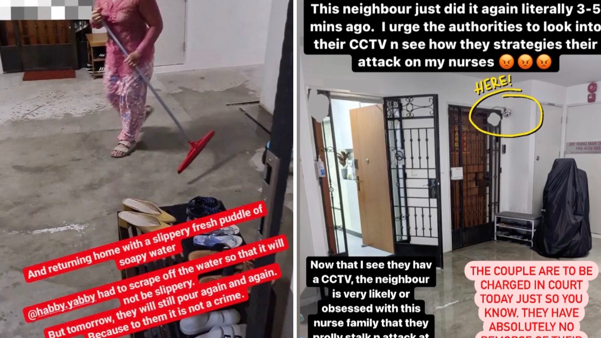 Punggol couple charged with tormenting nurse neighbor by spraying soap ...