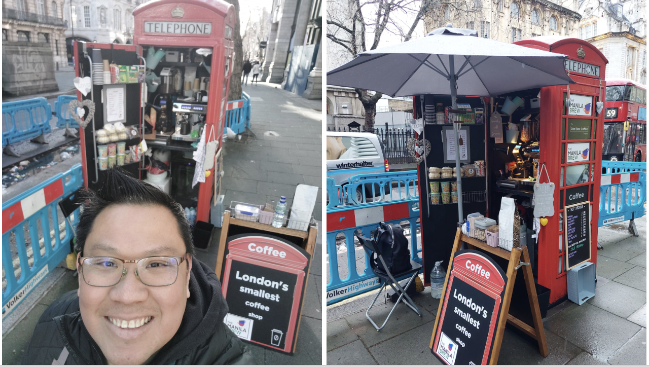 Pinoy opens streetside coffee shop inside a London telephone booth ...