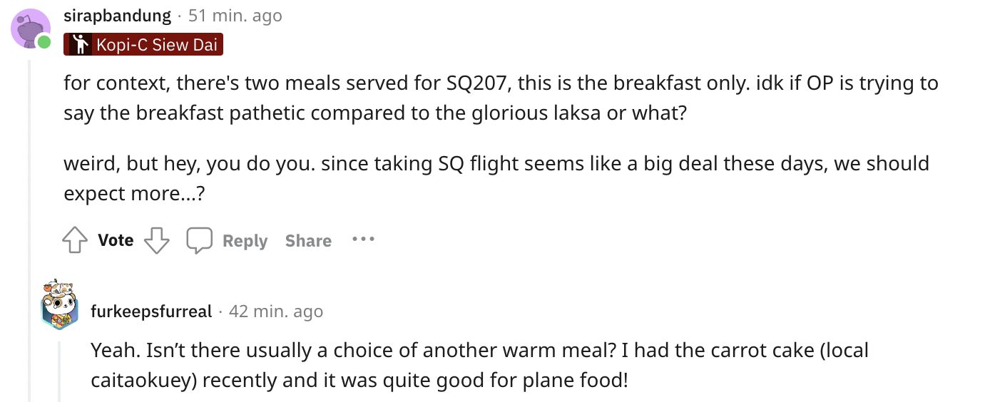 Sad Inflight Meal Series: Passenger shocked at Singapore Airlines ...