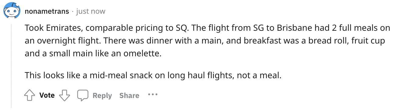 Sad Inflight Meal Series: Passenger shocked at Singapore Airlines ...