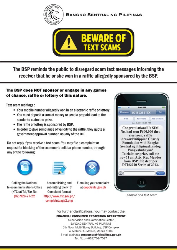 BSP issues new advisory vs. 'text scams' | Coconuts